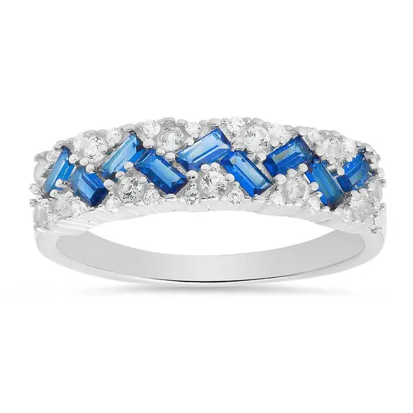 KYLIE HARPER Sterling Baguette-cut Sapphire Band Ring - Silver
