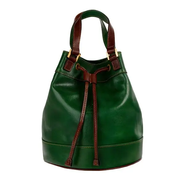 TIME RESISTANCE Leather Bucket Bag Light In August - Green