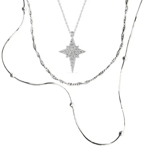 SPERO LONDON Necklace Layering Set Beaded Twisted And Northern Starburst Star - Silver