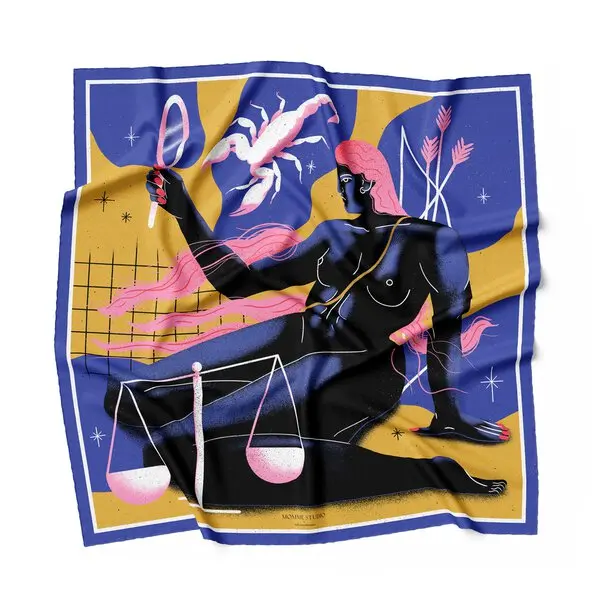 MOMME STUDIO Spica Neck Silk Scarf - Blue