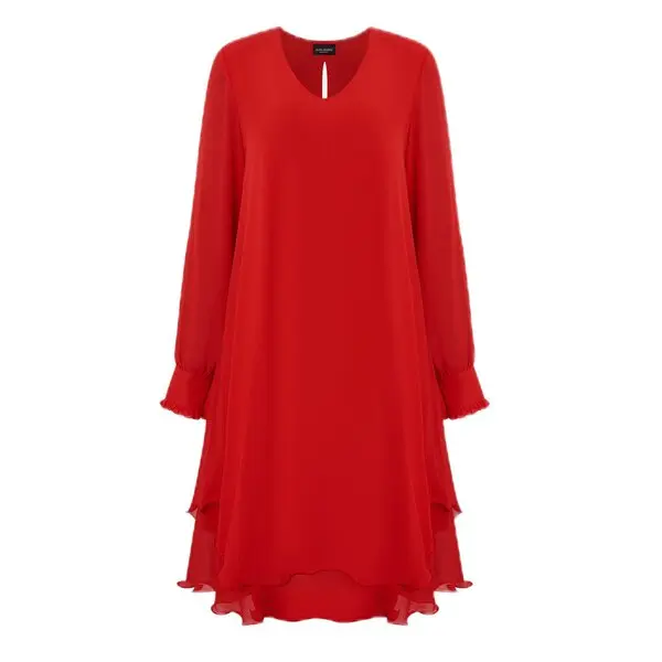 JAMES LAKELAND Long Sleeve Wave Hem Dress - Red