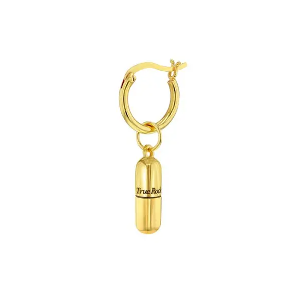 TRUE ROCKS 18kt Plated Mini Pill Charm On Hoop Single - Gold
