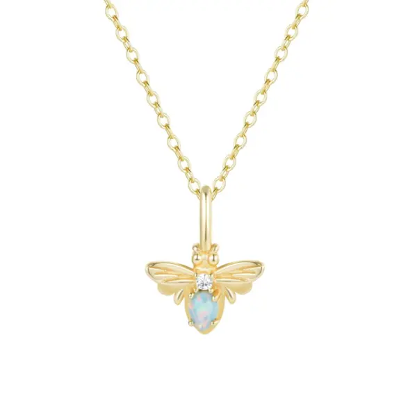 KAMARIA Mini Opal Bee Charm Necklace - Green