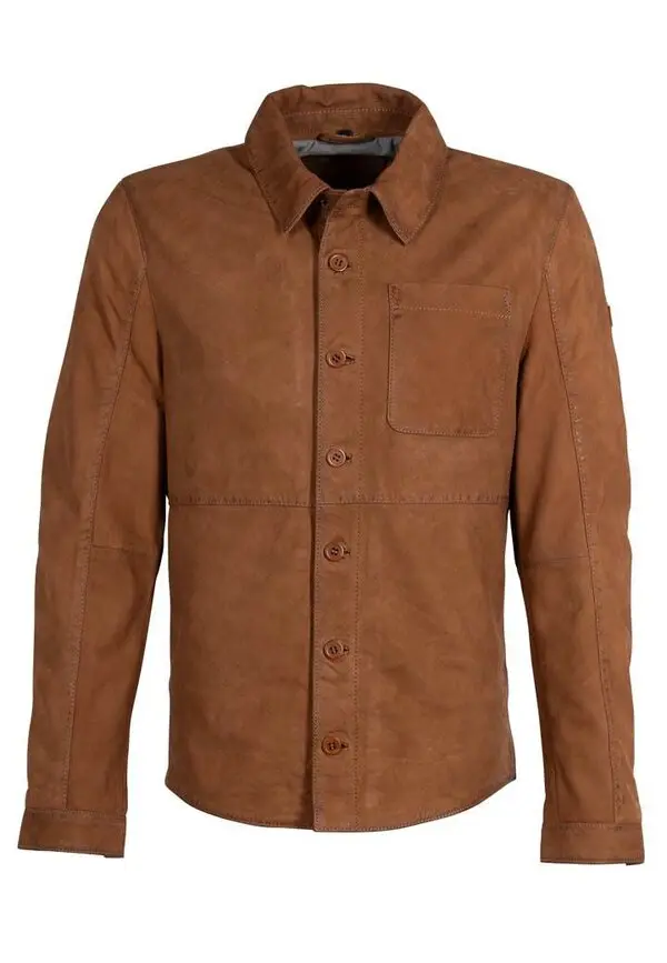 Mauritius Nubuck Leather Button-down Shacket Jemmo Cognac - Brown