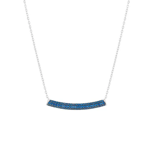 SPERO LONDON Silver / Blue Sterling Silver Concave Bar Necklace Navy Blue Silver - Silver/blue