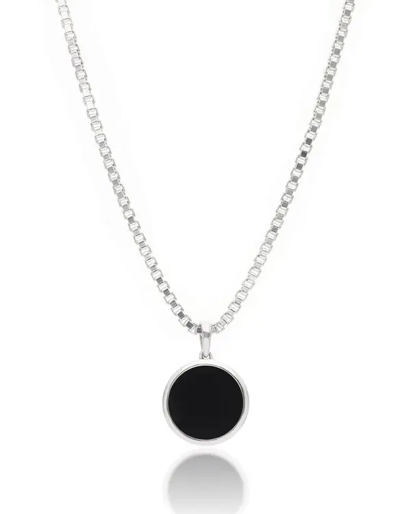 THE JEWELZ Silver / Black Black Enamel Circle Pendant Necklace - Silver/black
