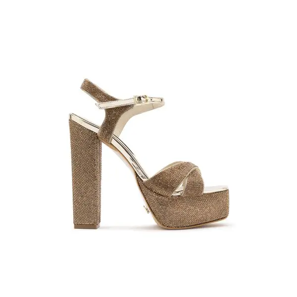 ILVI Jumana Leather Heeled Sandal With Stones - Gold