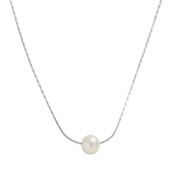 BERMUDA WATCH COMPANY Annie Apple Olivia Dainty Pearl Necklace Stainless Steel - Silver