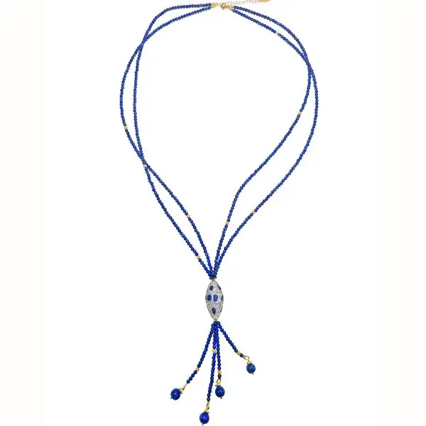 FARRA Classic Y Shaped Lapis With Rhinestone Necklace - Blue