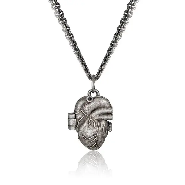 CARTOGRAPHY Grey / Silver Stephen: B Is For Boo Heart Locket Anatomical Heart Necklace In Sterling Silver - Grey/silver