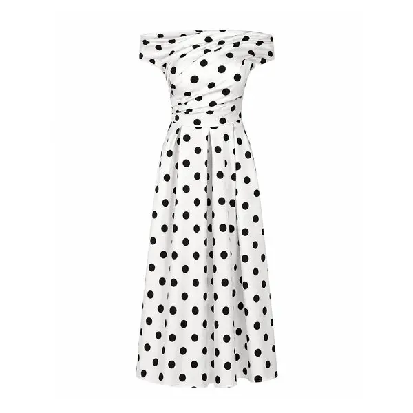 GIRL IN MIND Betty Asymmetric Midi Dress Polka - Black