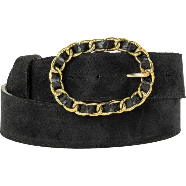 PEACHY BELTS LTD Suede Belt With Gold Coco Buckle With Leather - Black
