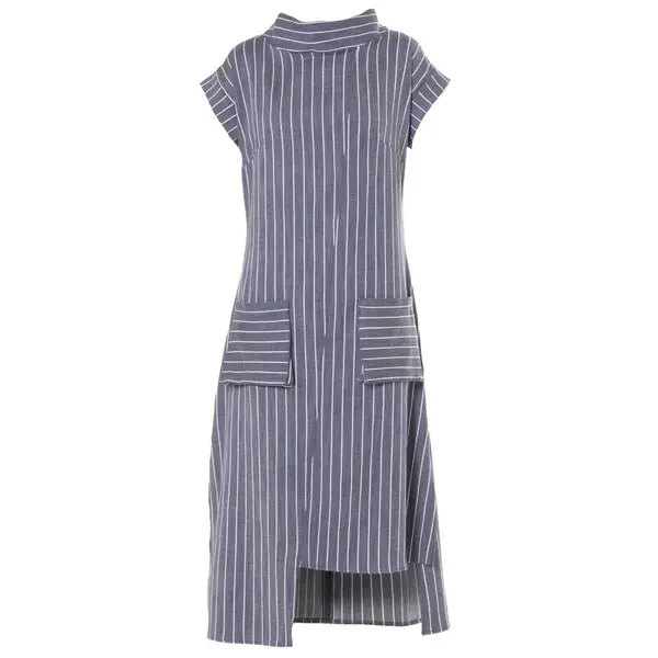 METAMORPHOZA Midi Striped Denim Dress In Dark - Blue