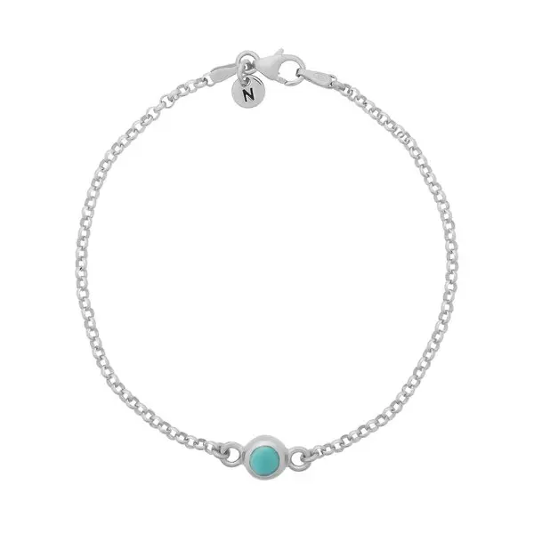 NELLOU JEWELLERY Turquoise Birthstone Gem Dot Bracelet Sterling Silver December - Blue