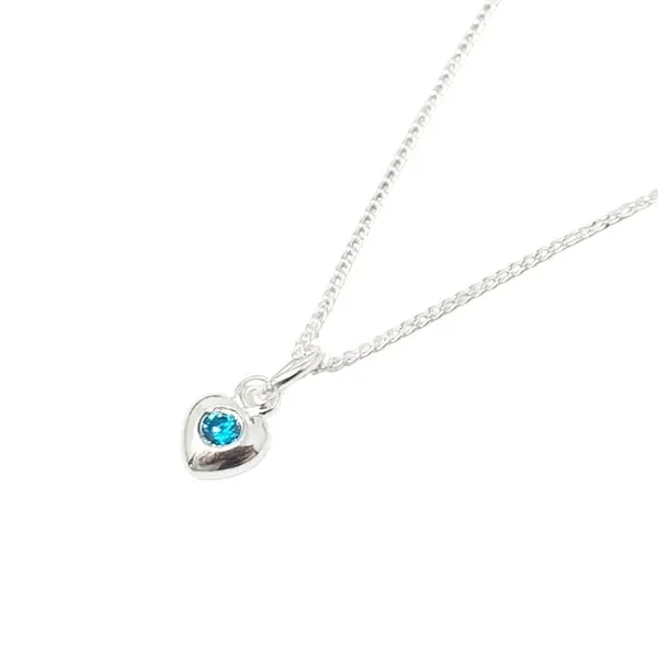 HARFI Blue / Silver Mini Aquamarine March Birthstone Heart Silver Necklace - Blue/silver