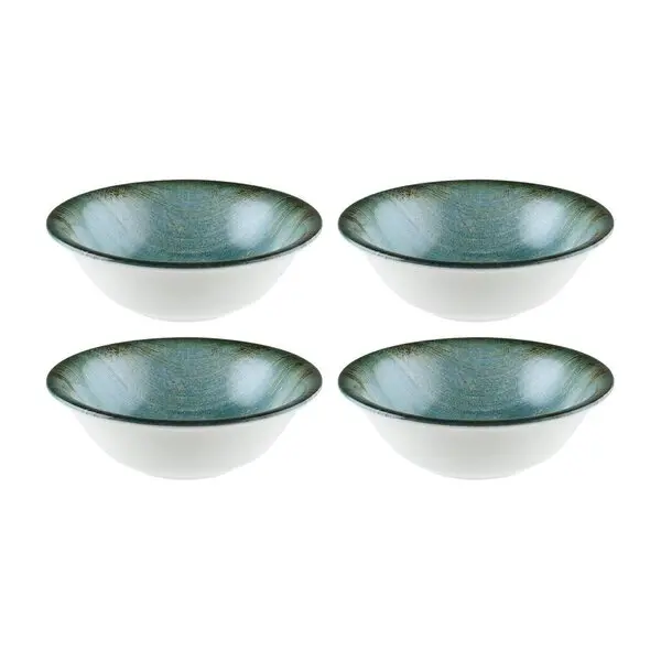 Turgla Home Blue / Brown Madera Round Decorated Porcelain Bowl Set Of Four - Blue/brown