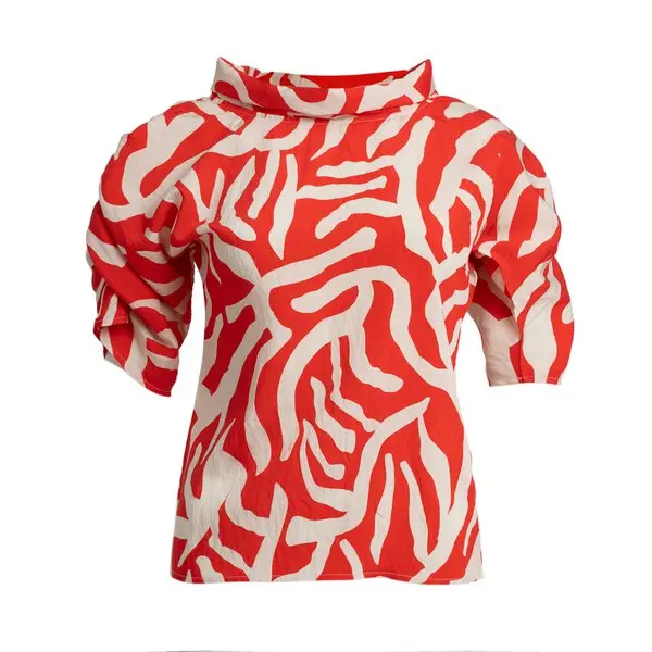 BIANCA POPP Puff Blouse With Collar In Print - Red