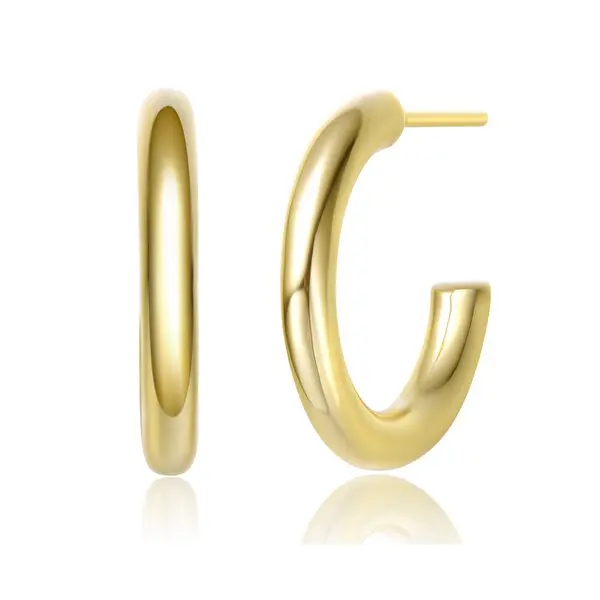 GENEVIVE Rachel Glauber Plated Solid Open Hoop Earrings - Gold