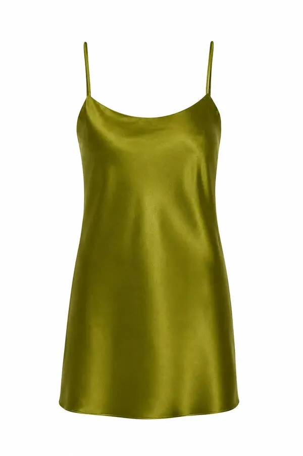 LILY ROU Olive Mini Cami Silk Slip Dress - Green