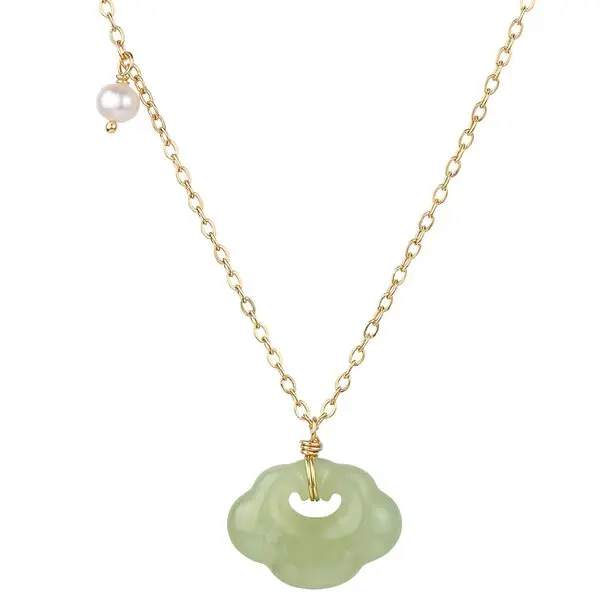 SEREE Green / Gold Cloud Green Jade Pendant Necklace - Green/gold