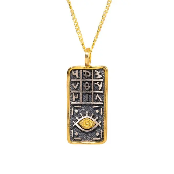 EBRU JEWELRY Gold / Silver Evil Eye Spiritual Guidance Symbols Bar Pendant Necklace Gold - Gold/silver