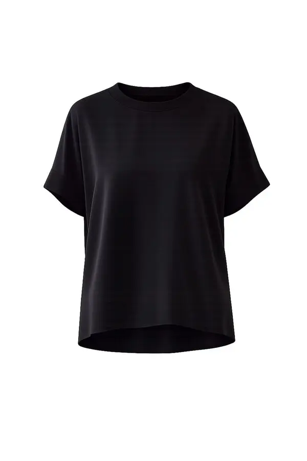 EXQUISE Wide Satin Front & Knit Back Alberic Blouse - Black