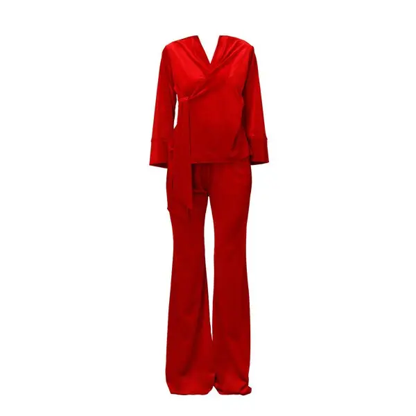 LIA ARAM Two-piece Draped Velvet Suit - Red