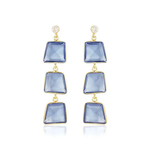 RARE MATTERS JEWELRY Glass Triple Drop Earrings - Blue