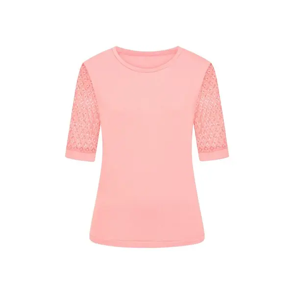 SOPHIE CAMERON DAVIES Coral Cotton Lace Sleeve T-shirt - Pink