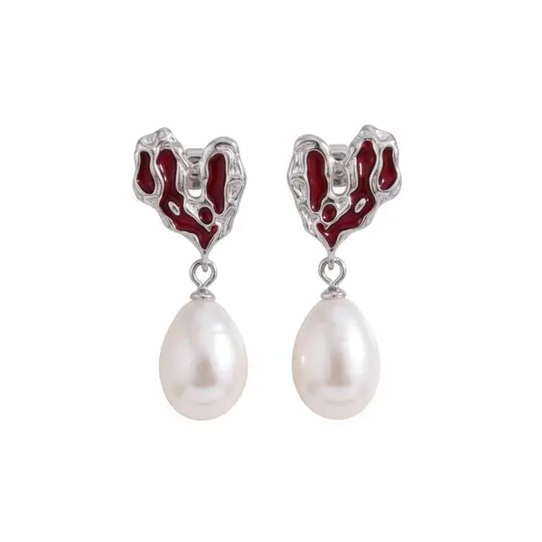 ANGEL BAROCCO Red & Heart Drip Glaze Large Pearl Earrings - Black