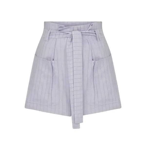 NAZLI CEREN Louis High Waisted Linen Blend Shorts - Blue