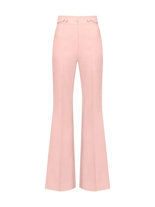TIA DORRAINE Flared Trousers With Adjustable Waist In Cotton Light - Pink
