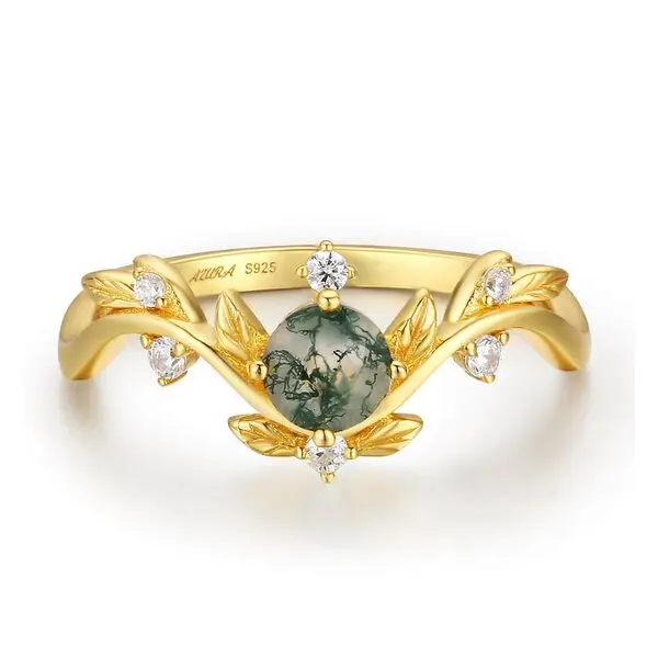 AZURA JEWELRY NEW YORK Willow Moss Agate Ring Yellow Vermeil - Gold