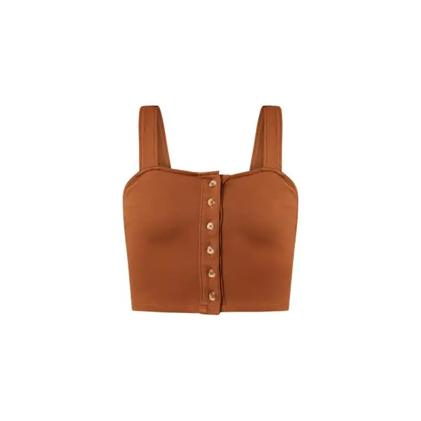 KNOWN SUPPLY Cropped Button Tank Jazz Spice - Brown