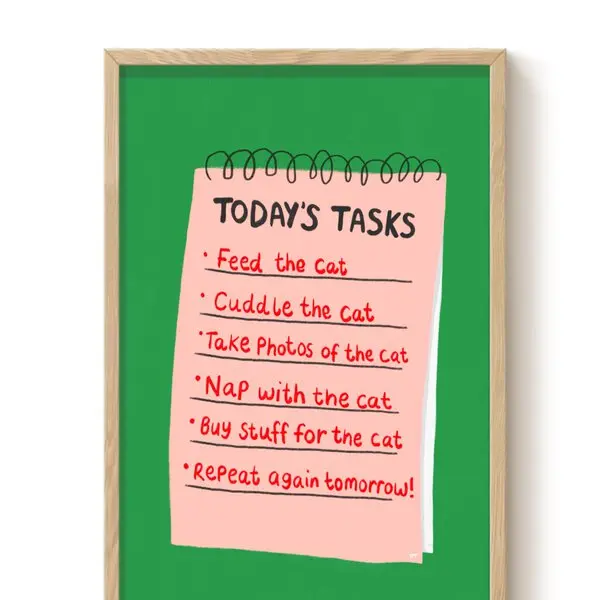 THE PAPER TAIL Green / Red Today’s Tasks Funny Cat Print A3 - Green/red