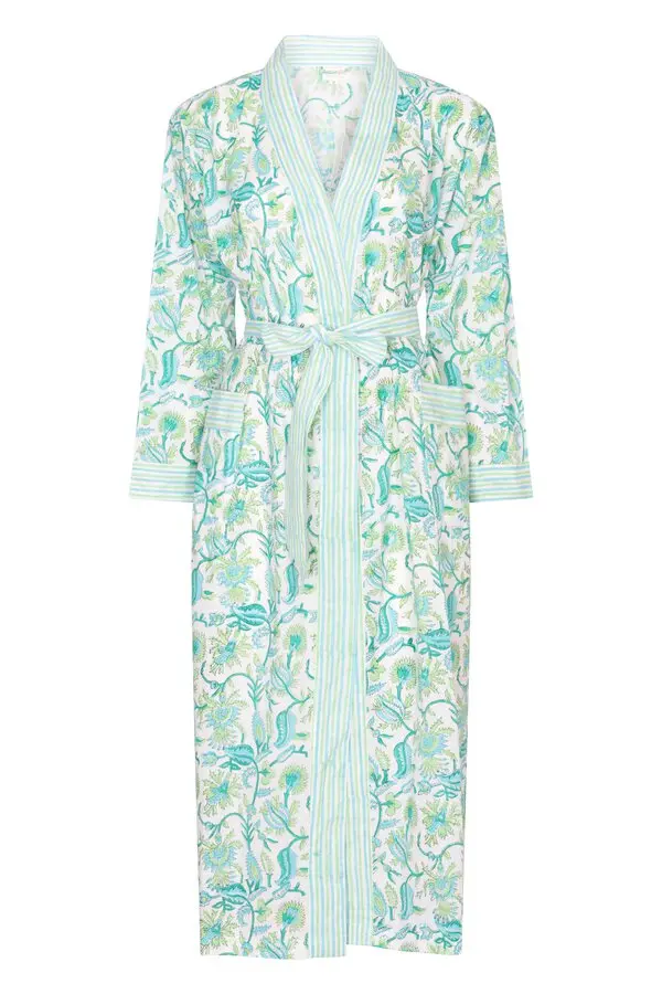 NOLOGO-CHIC Hand Block Printed Kimono Robe Apple - Green