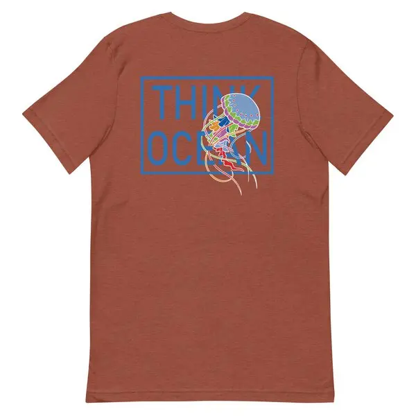 ANCHOR & CREW Clay Think Ocean Jellyfish Fluorescence Cotton Embroide T-shirt - Red