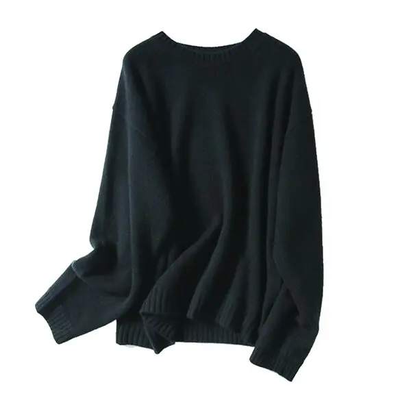 ZENZEE Cashmere Crew Neck Boyfriend Sweater - Black