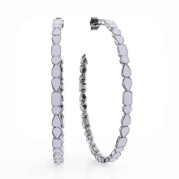 LINDA FIORE Adeline Creme Enamel Sterling Silver Hoop - White
