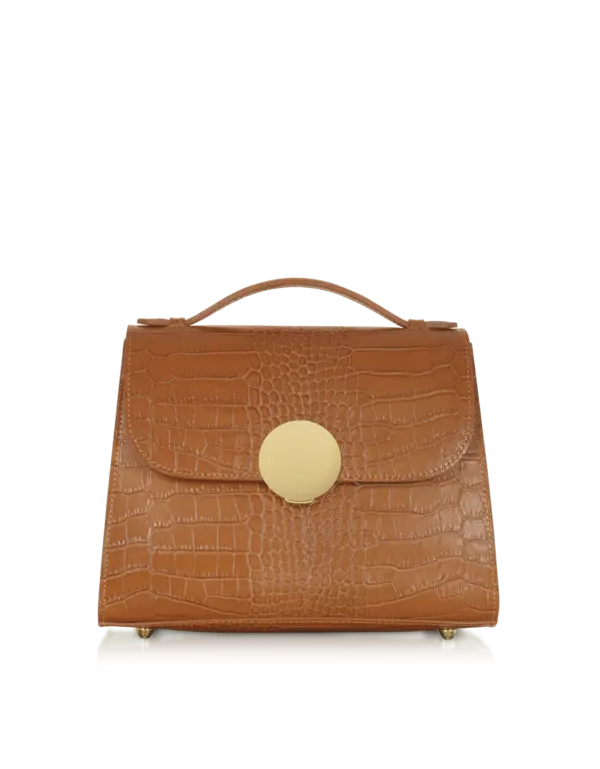 LE PARMENTIER Bombo Croco Embossed Leather Top-handle Satchel Bag W/strap - Brown