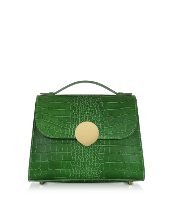 LE PARMENTIER Bombo Croco Embossed Leather Top-handle Satchel Bag W/strap - Green