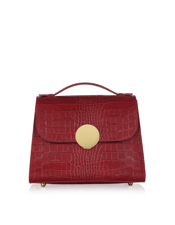 LE PARMENTIER Bombo Croco Embossed Leather Top-handle Satchel Bag W/strap - Red