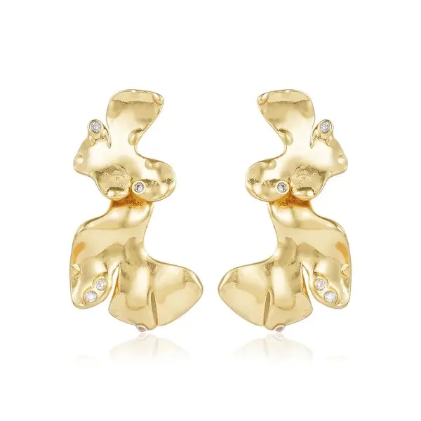 RARE MATTERS JEWELRY Organic Leaf Statet Earrings - Gold