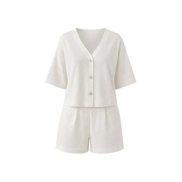 OH!ZUZA NIGHT&DAY Neutrals Meryl Linen Viscose Short Set Contrast Piping Ivory - White