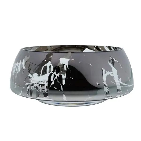 An&Angel Deco Jazz Splashed Centerpiece Mirror Bowl - Silver