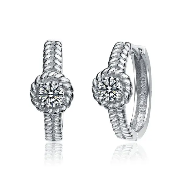 GENEVIVE White / Silver Sterling Silver Cubic Zirconia Cable Hoop Earrings - White/silver