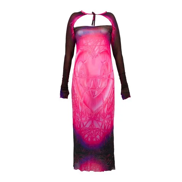 PALOMA LIRA Cherry Crystal Mesh Dress - Pink