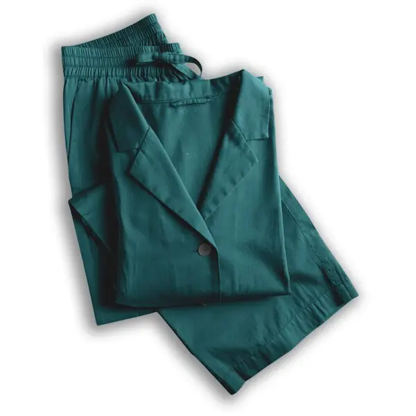 DECOFLUX HOME Long Cotton Pyjamas Set Solid Teal - Green