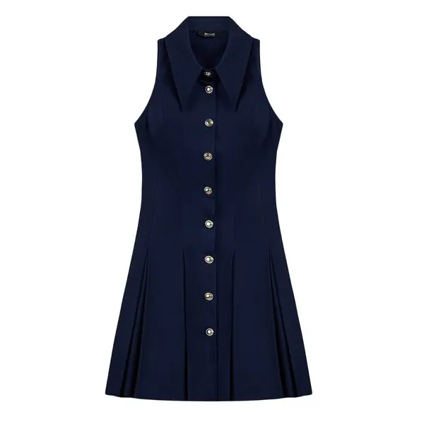 NOCTURNE Shirt Collar Sleeveless Mini Dress