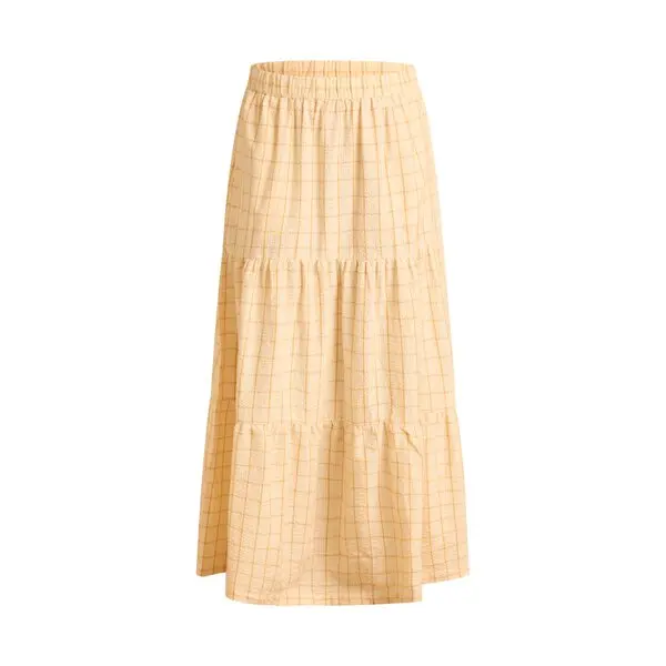 KNOWN SUPPLY Neutrals Tiered Checkered Skirt Haylea Pearl/mandarin - Orange